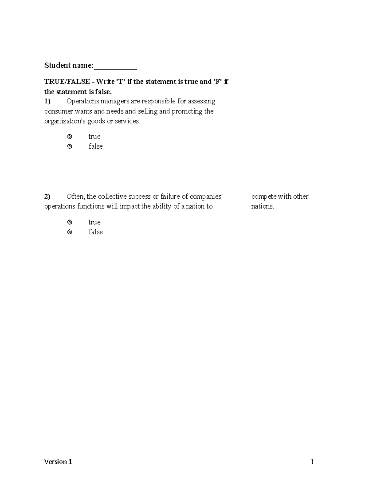 Chapter 01 Test Bank - Static version 1 - operations management ...
