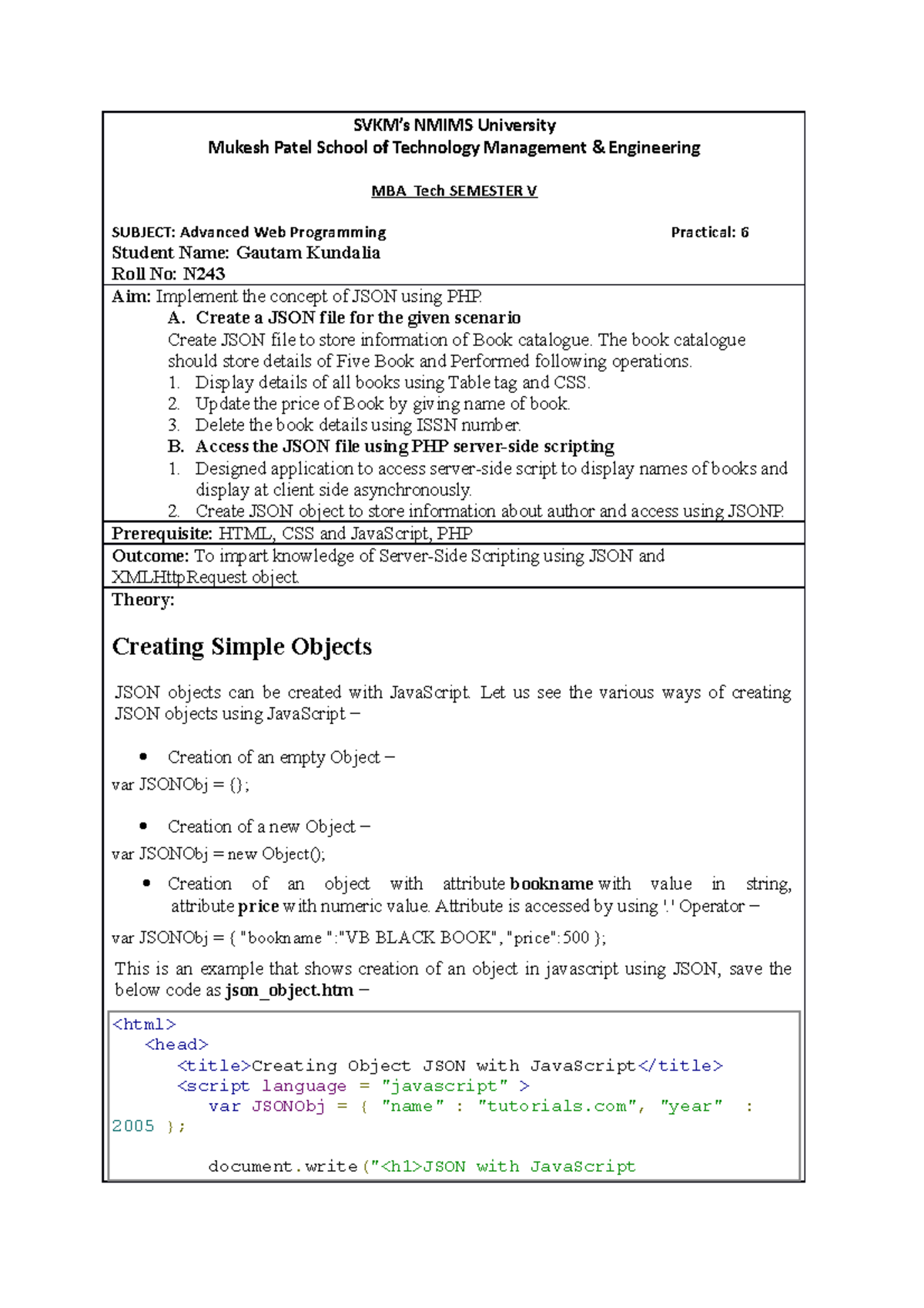 AWP A2 N243 Exp6 - ............. - SVKM’s NMIMS University Mukesh Patel School of Technology ...