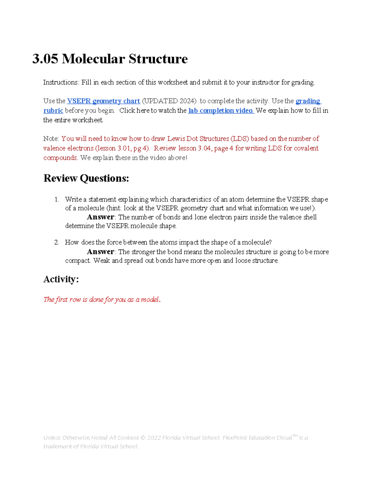 3.05 Molecular Structure-2 - 3 Molecular Structure Instructions: Fill in each section of this ...
