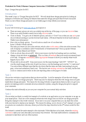 Worksheet for week 4 - Worksheet for Week 4 Human-Computer Interaction ...