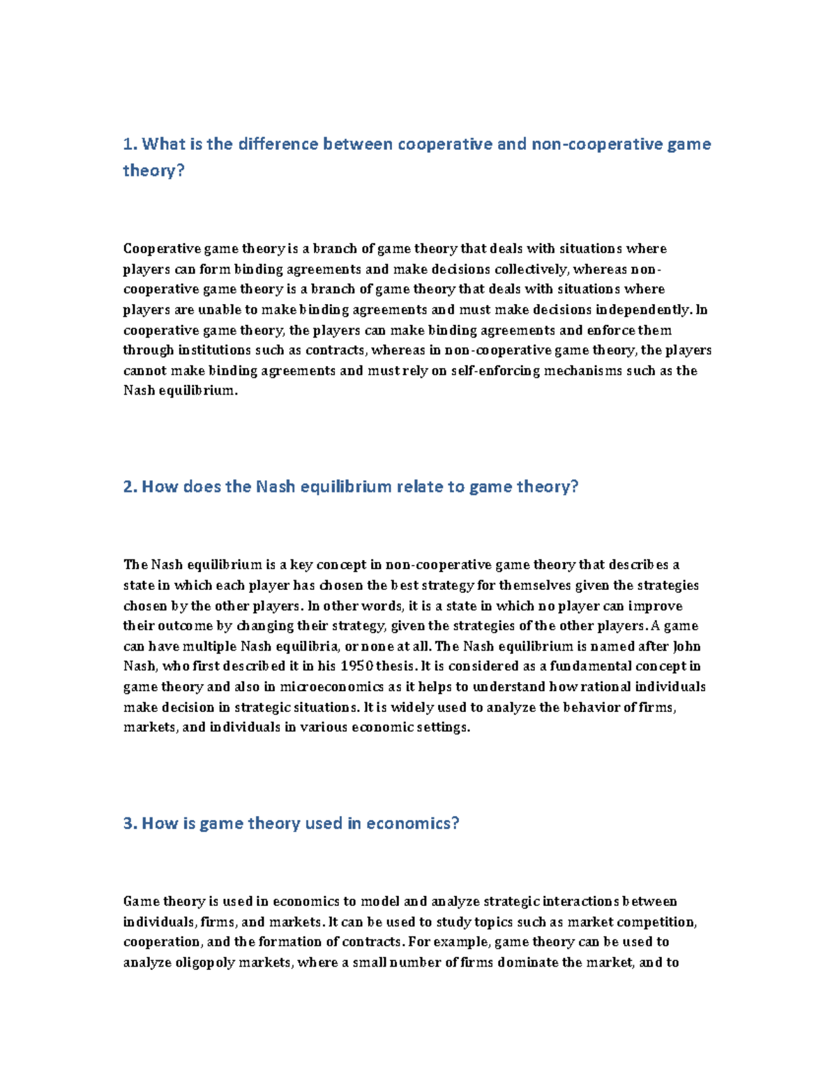 Game theory 1 - 1. What is the difference between cooperative and non-cooperative game theory ...