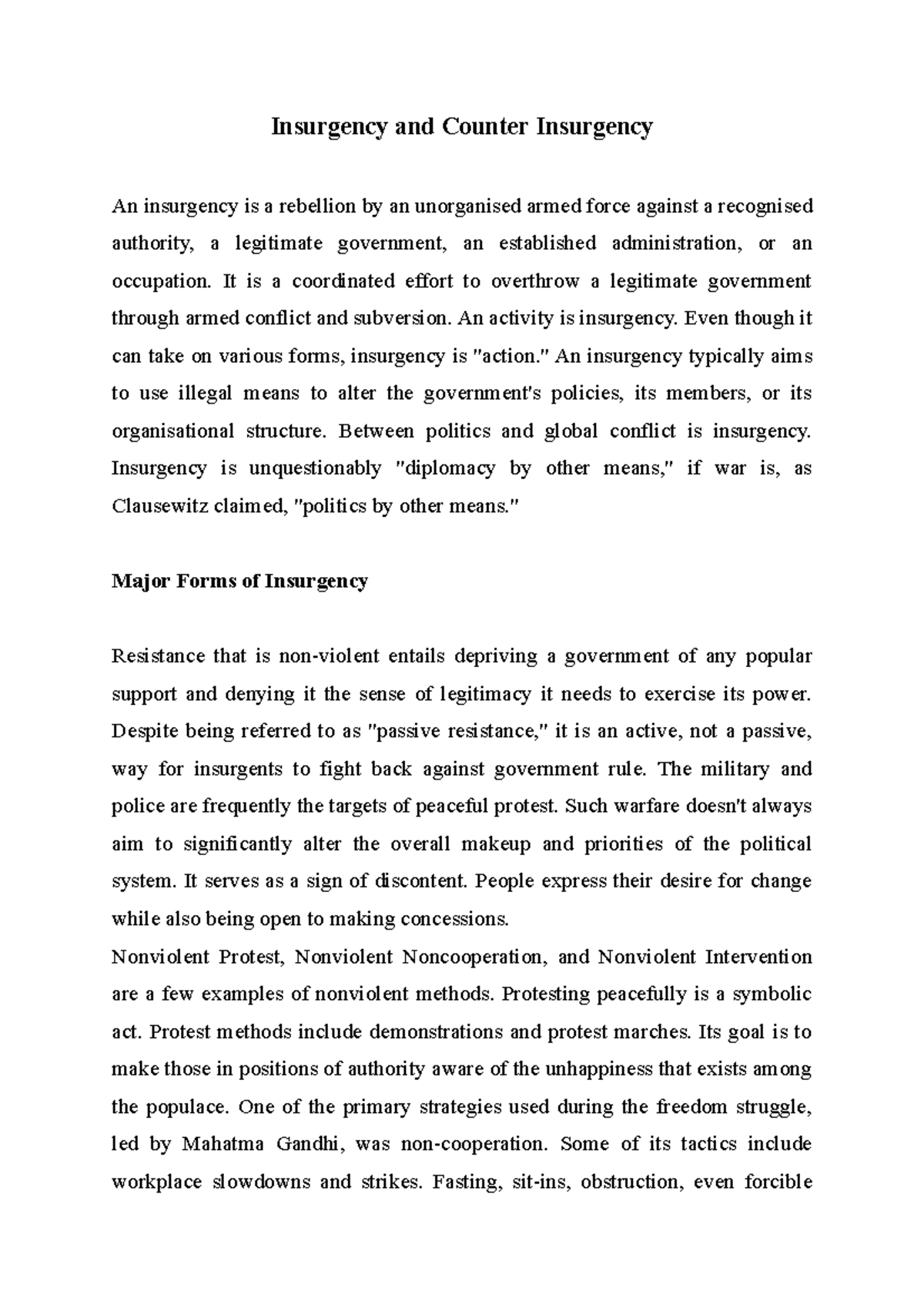 Insurgency and Counter Insurgency - It is a coordinated effort to ...