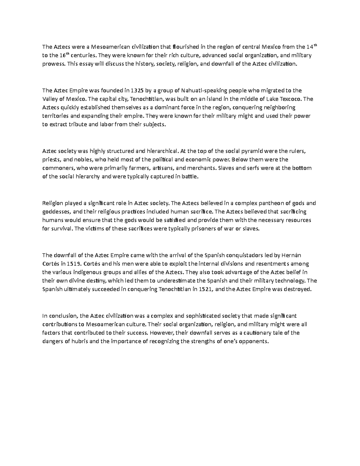 Aztecs essay made - The Aztecs were a Mesoamerican civilization that ...