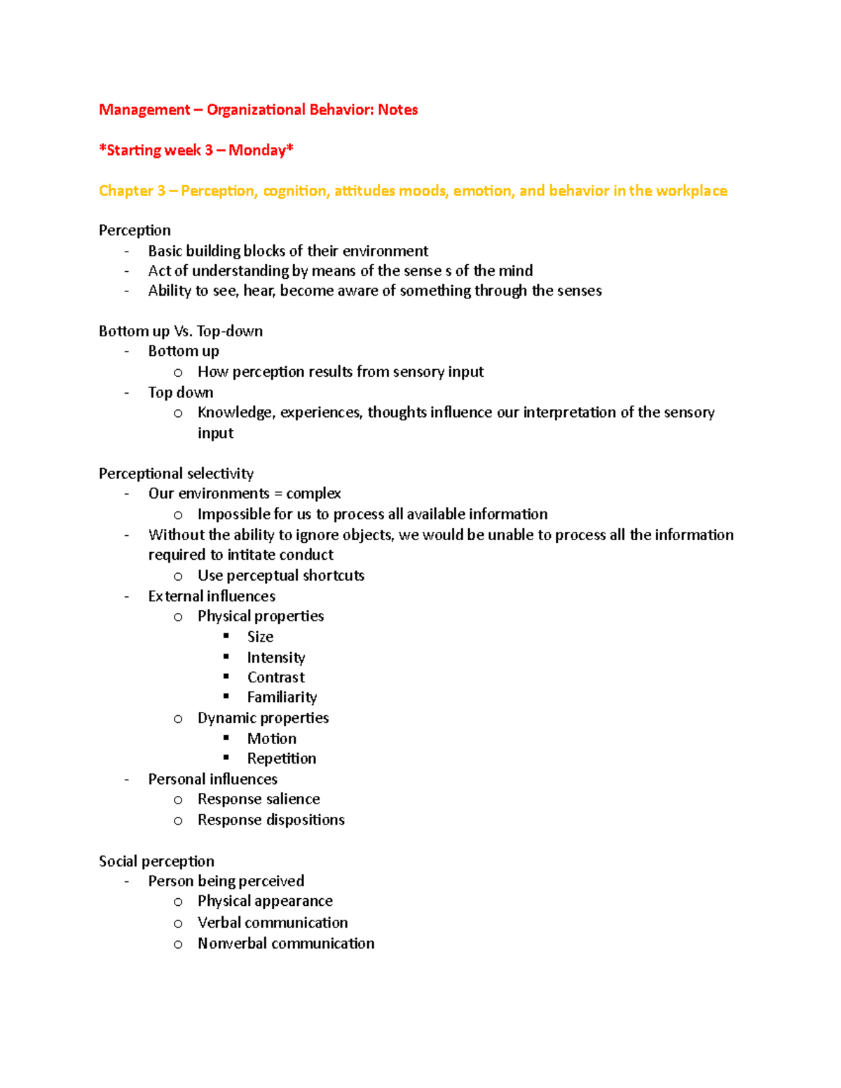 Notes from in class 2 - Management – Organizational Behavior: Notes ...
