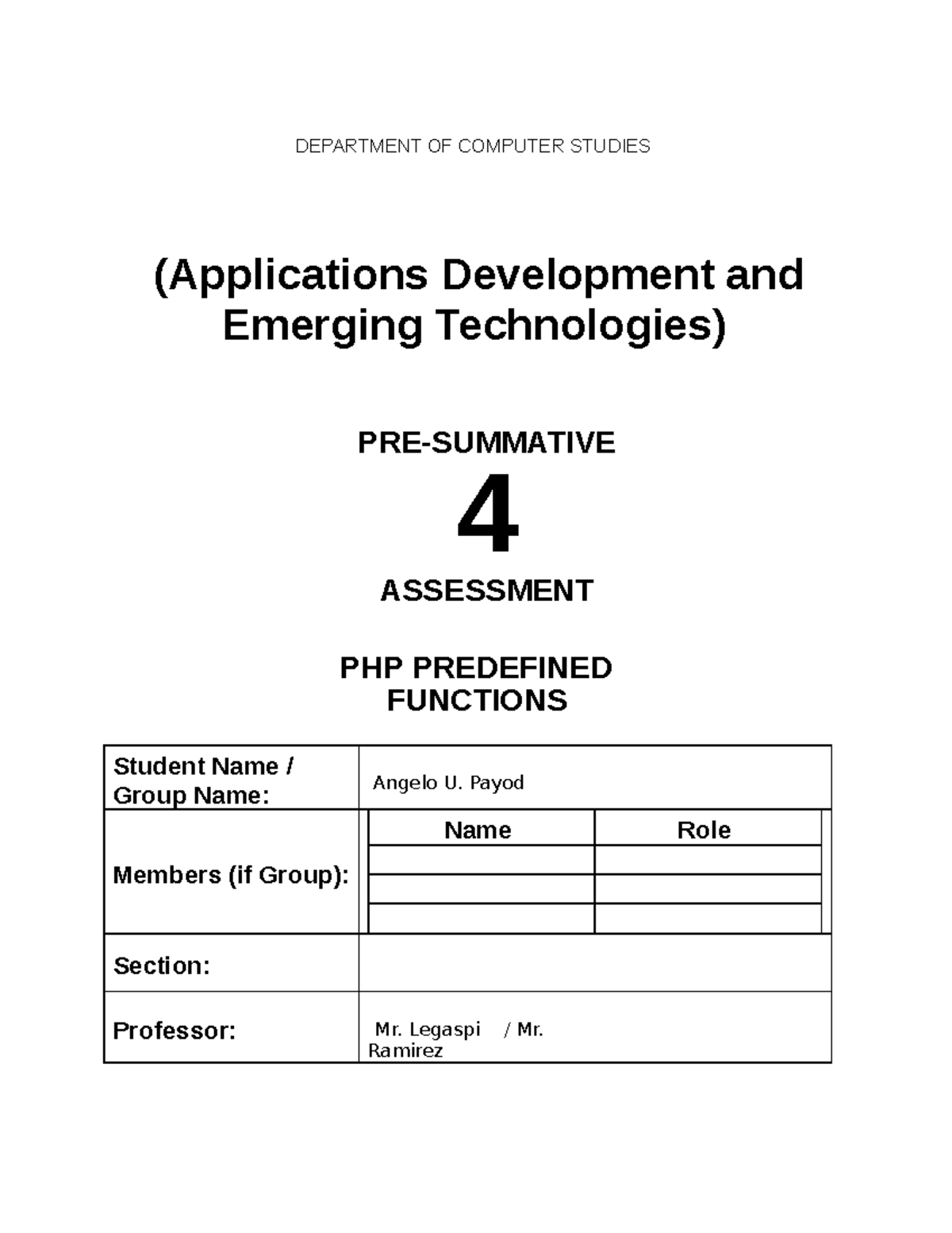 PSA4 Technical Predefined Functions payod - DEPARTMENT OF COMPUTER STUDIES (Applications ...