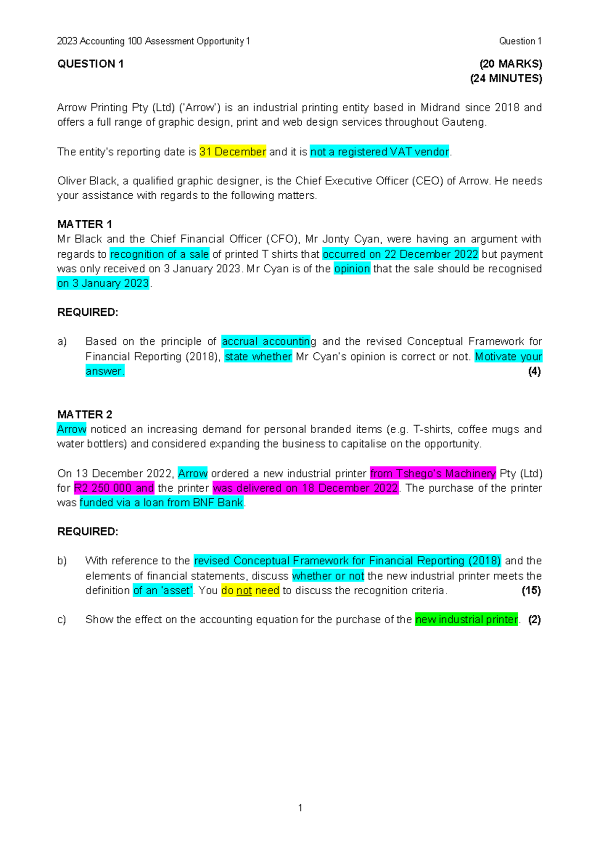 ACC100 AO1 Q1 2023 feedback - 2023 Accounting 100 Assessment ...