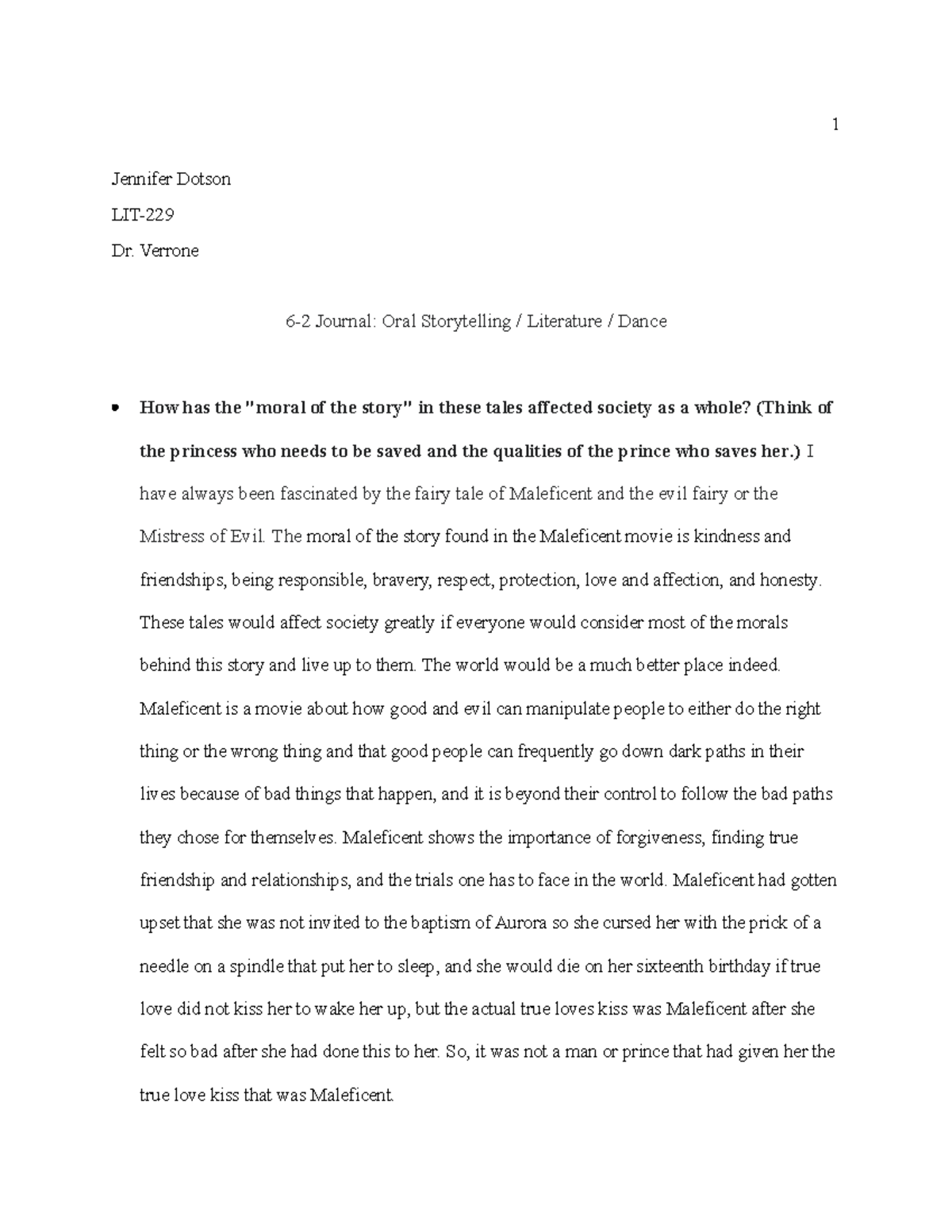 6-2 journal LIT229 - 1 Jennifer Dotson LIT- Dr. Verrone 6-2 Journal ...