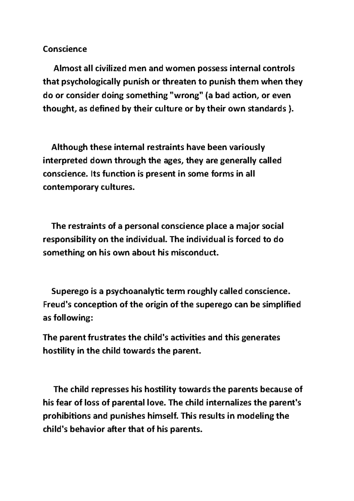 Conscience - Conscience Almost all civilized men and women possess internal controls that - Studocu