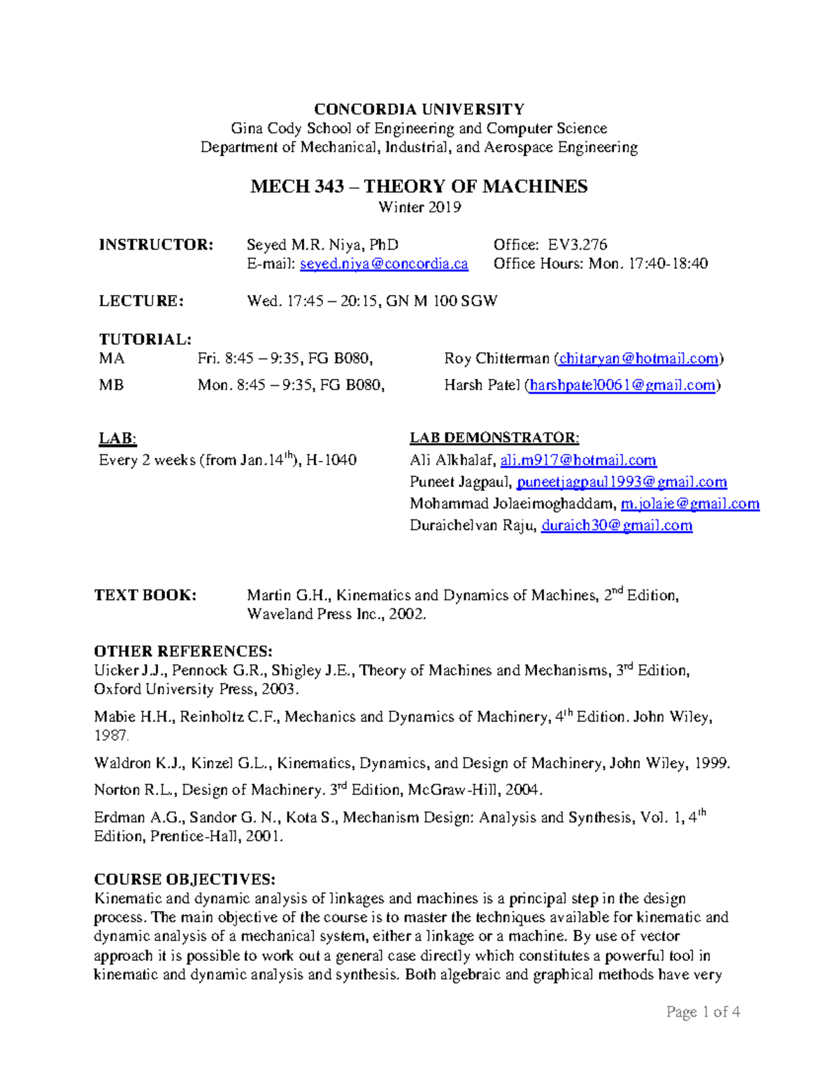 Course Outline - CONCORDIA UNIVERSITY Gina Cody School of Engineering ...