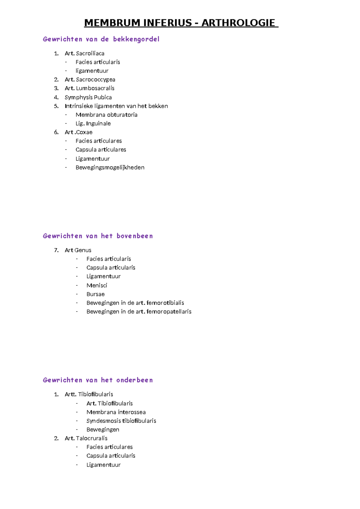 Gewrichten Membrum Inferius - Arthrologie - MEMBRUM INFERIUS ...