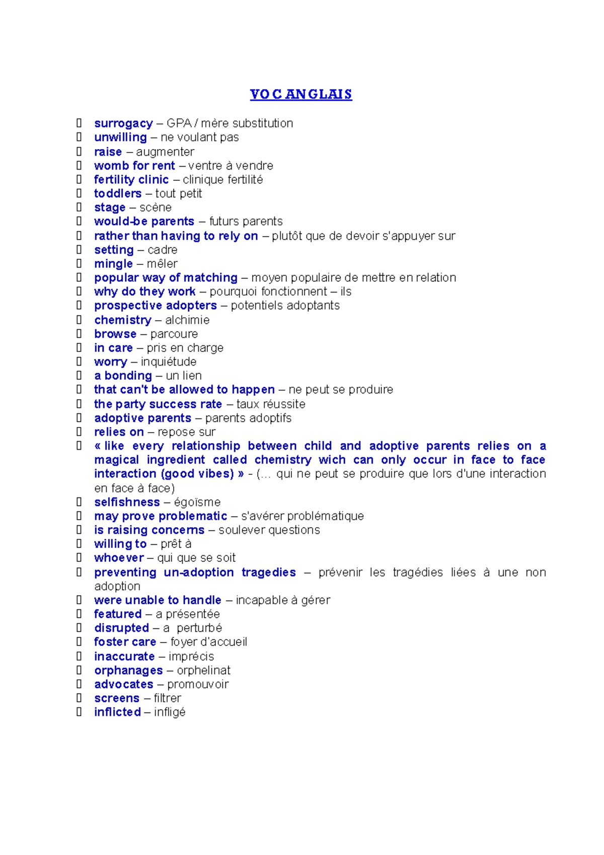 Anglais colle S2 vocabulaire - VOC ANGLAIS – surrogacy – GPA / mère ...