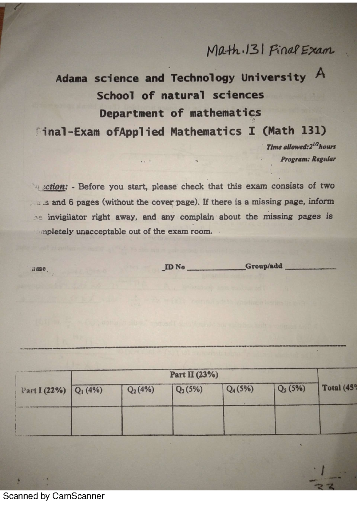 Maths final exam- 1 - math for natural - Studocu