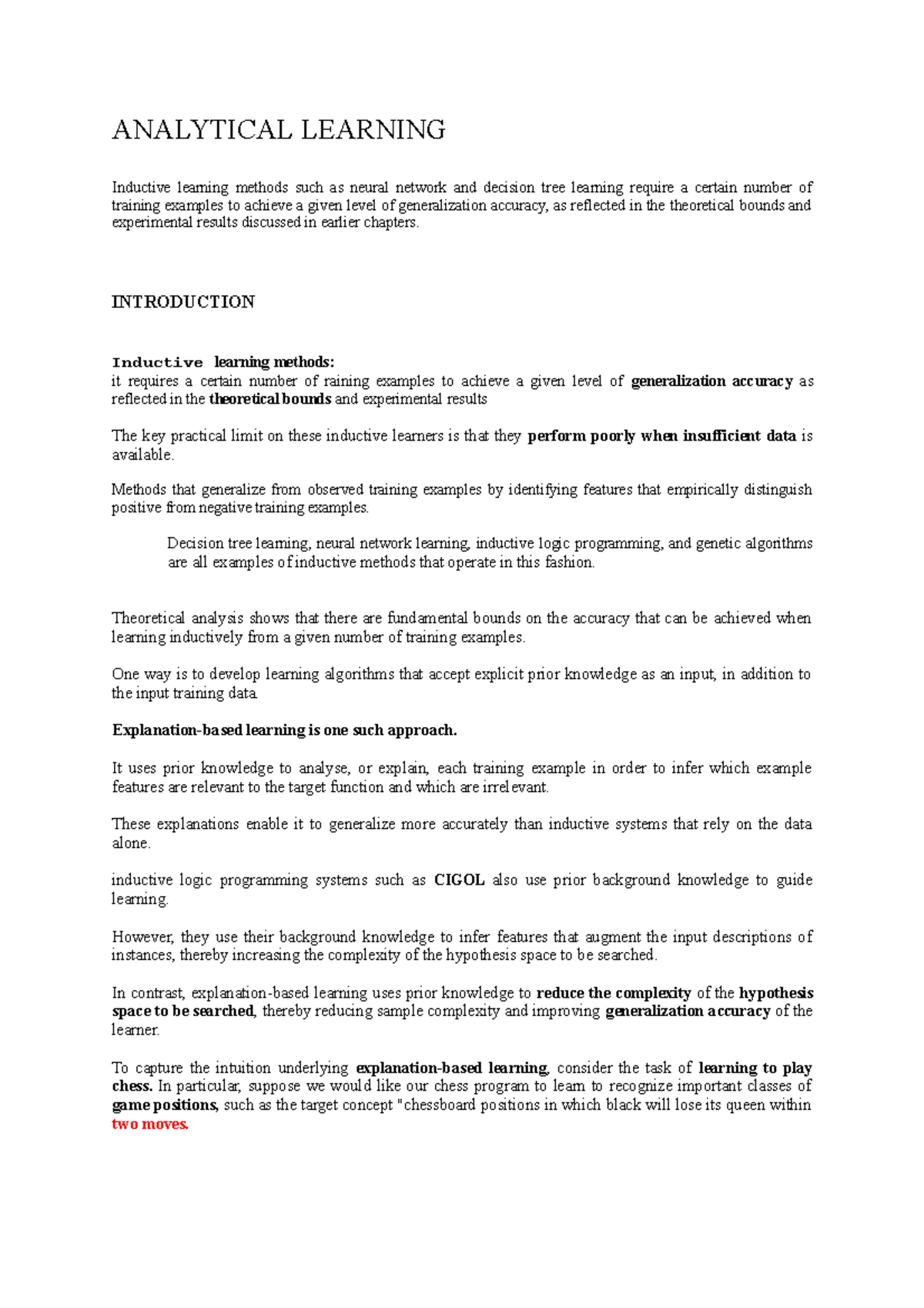 Unit V Analytical Learning Inductive Learning Methods Such As Neural