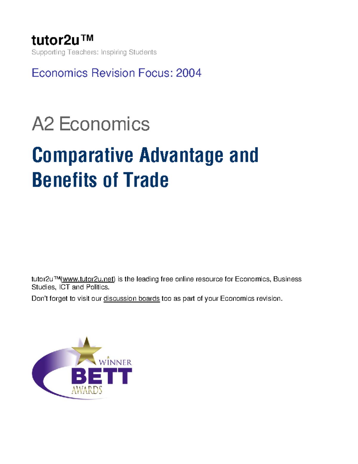 A2 Comparative Advantage and Benefits of Trade - tutor2u™ Supporting ...
