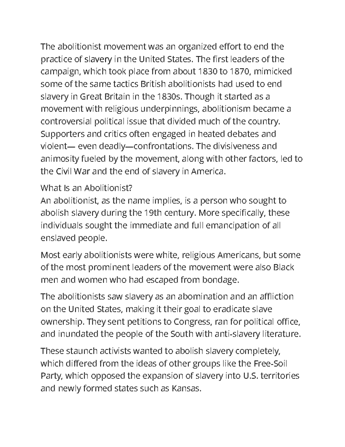 Abolitionist Notes - The abolitionist movement was an organized effort ...