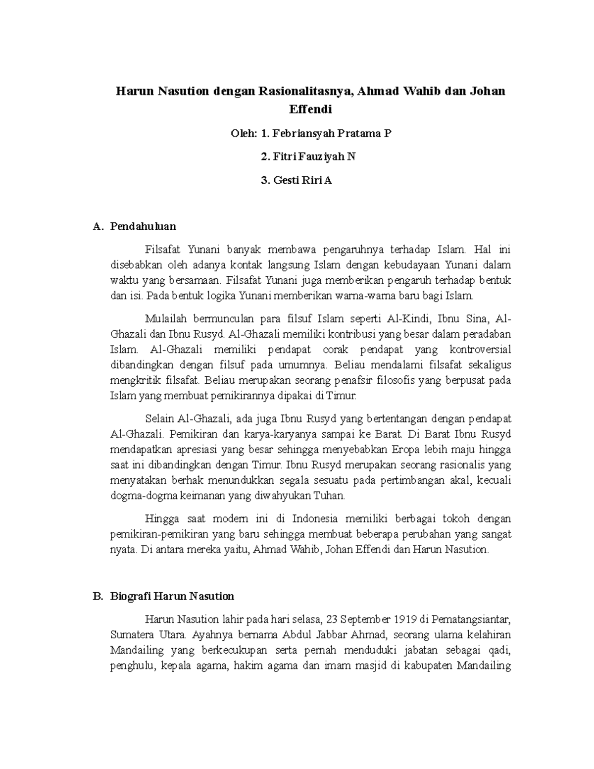 Harun Nasution, A Wahib, dan Johan Efendi - Harun Nasution dengan ...