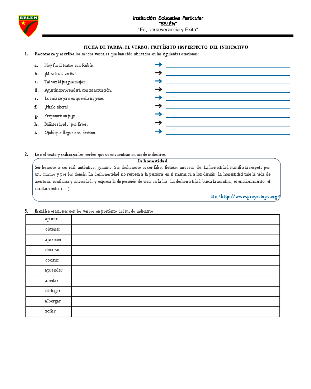 El verbo - pretérito imperfecto del indicativo - Institución Educativa ...