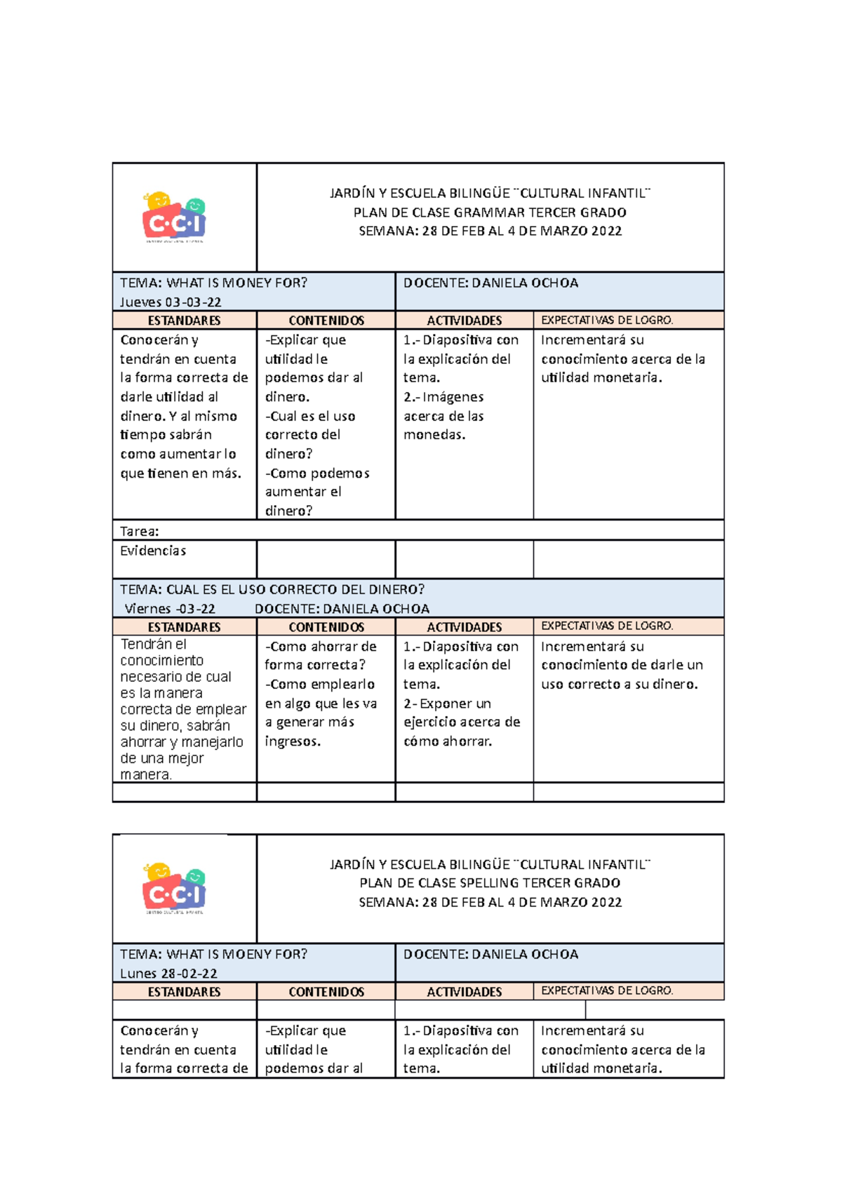 Planes DE Trabajo - JARDÍN Y ESCUELA BILINGÜE ̈CULTURAL INFANTIL ̈ PLAN ...