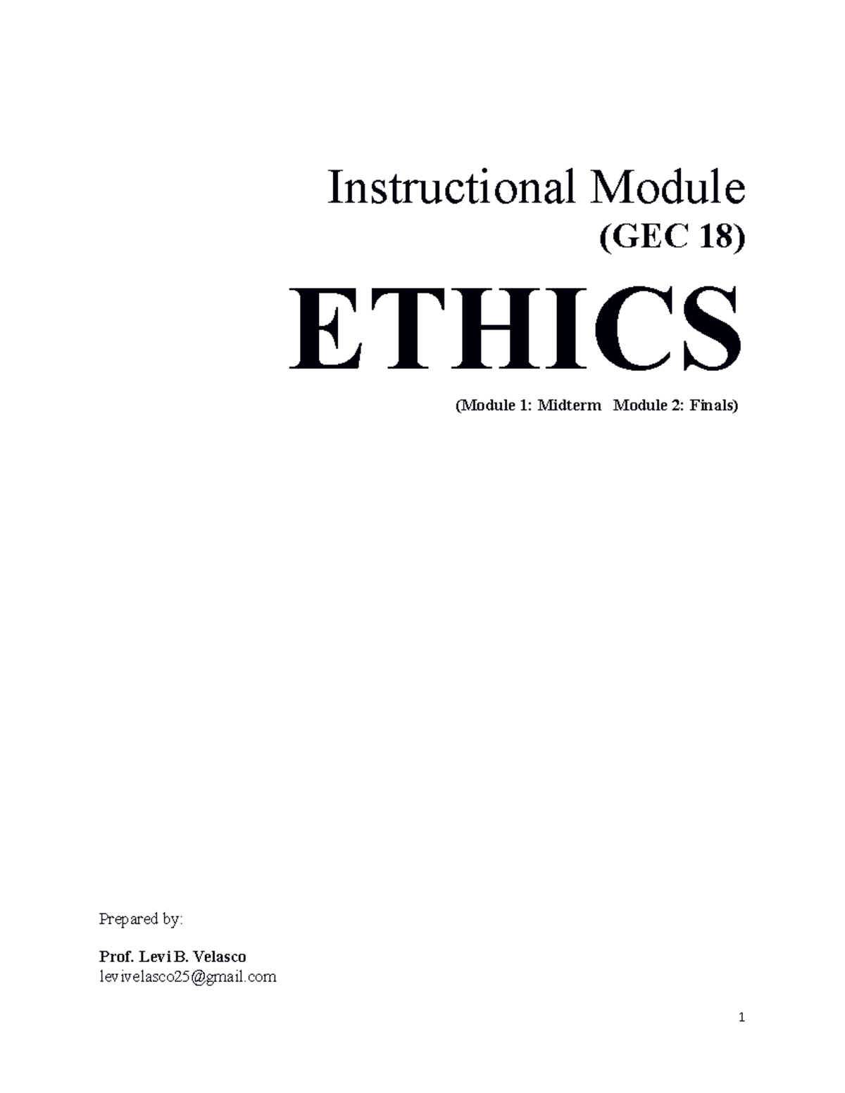 Ethics- Module - Instructional Module (GEC 18) ETHICS (Module 1 ...