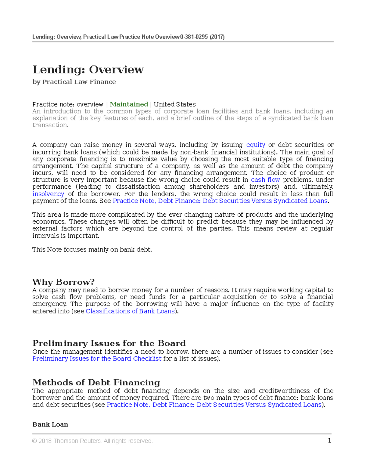 Lending Overview Lending Overview - Lending: Overview by Practical Law ...