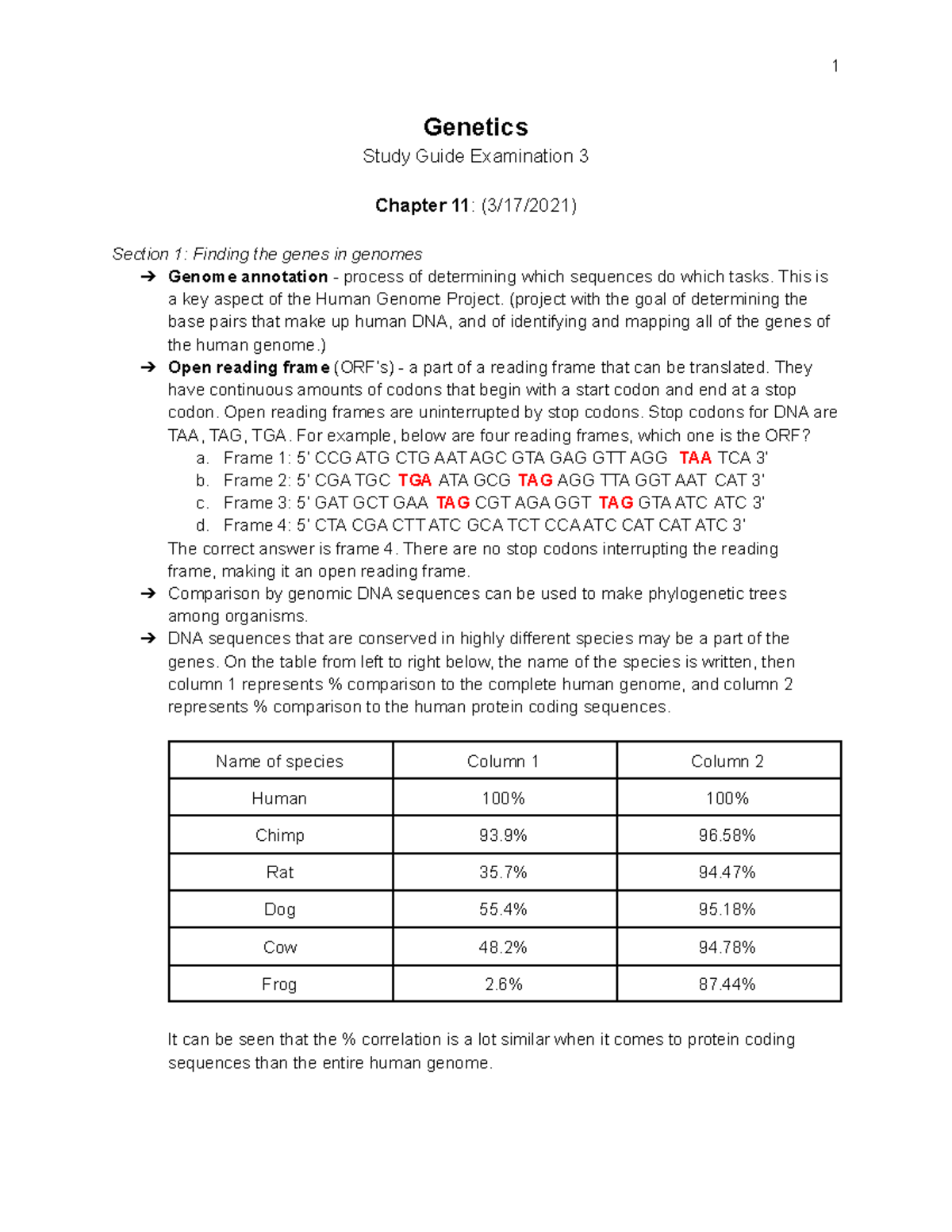 Genetics - Study Guide Examination 3 - Genetics Study Guide Examination ...