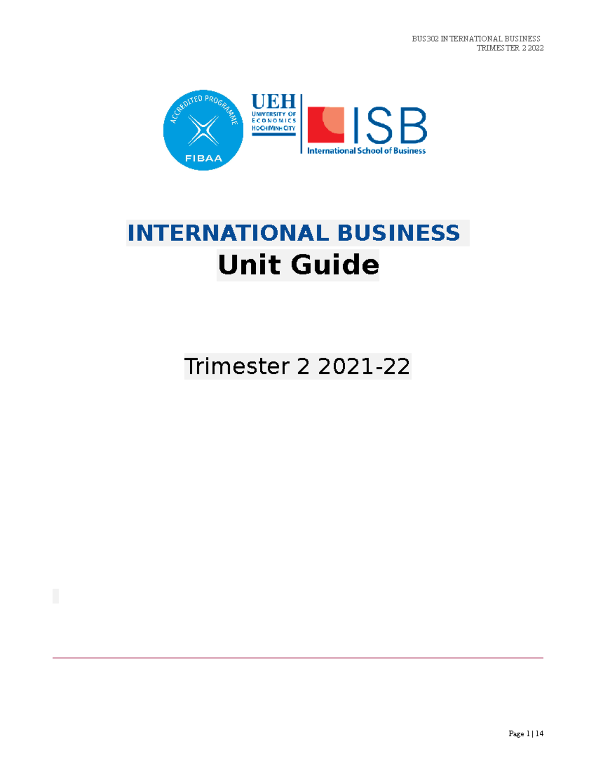 BUS302 International Business Jan 2022 - TRIMESTER 2 2022 INTERNATIONAL ...