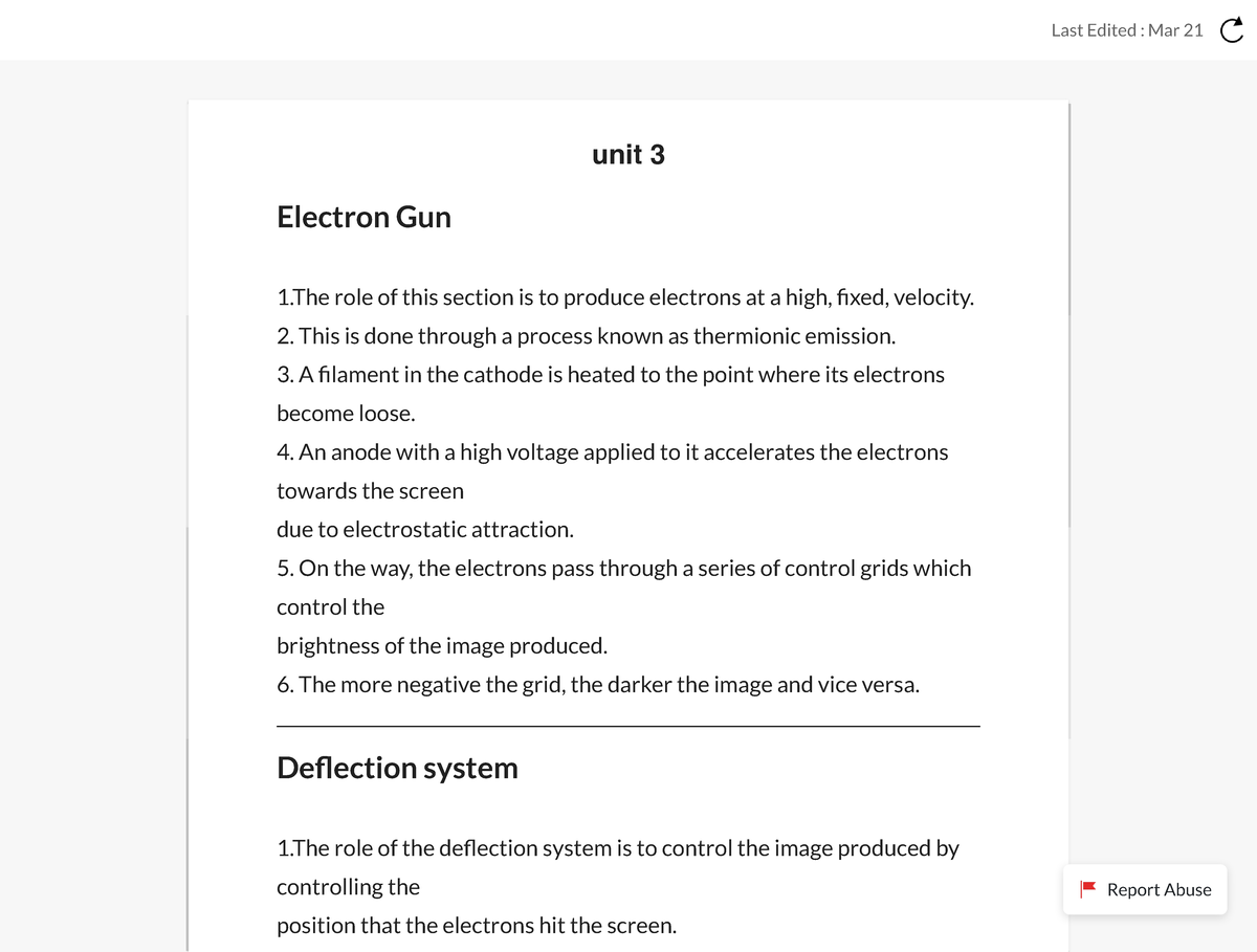 Csa unit 3 - Summary Bachelors of Computer Applications - unit 3 Electron Gun 1 role of this ...