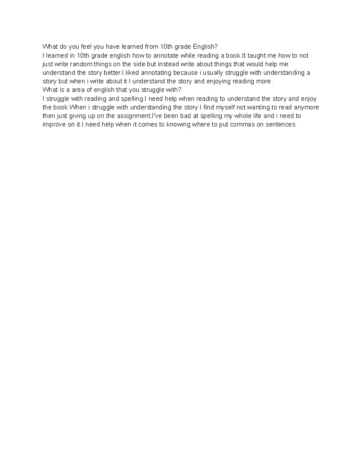 Quick Write #1 - English - What do you feel you have learned from 10th ...