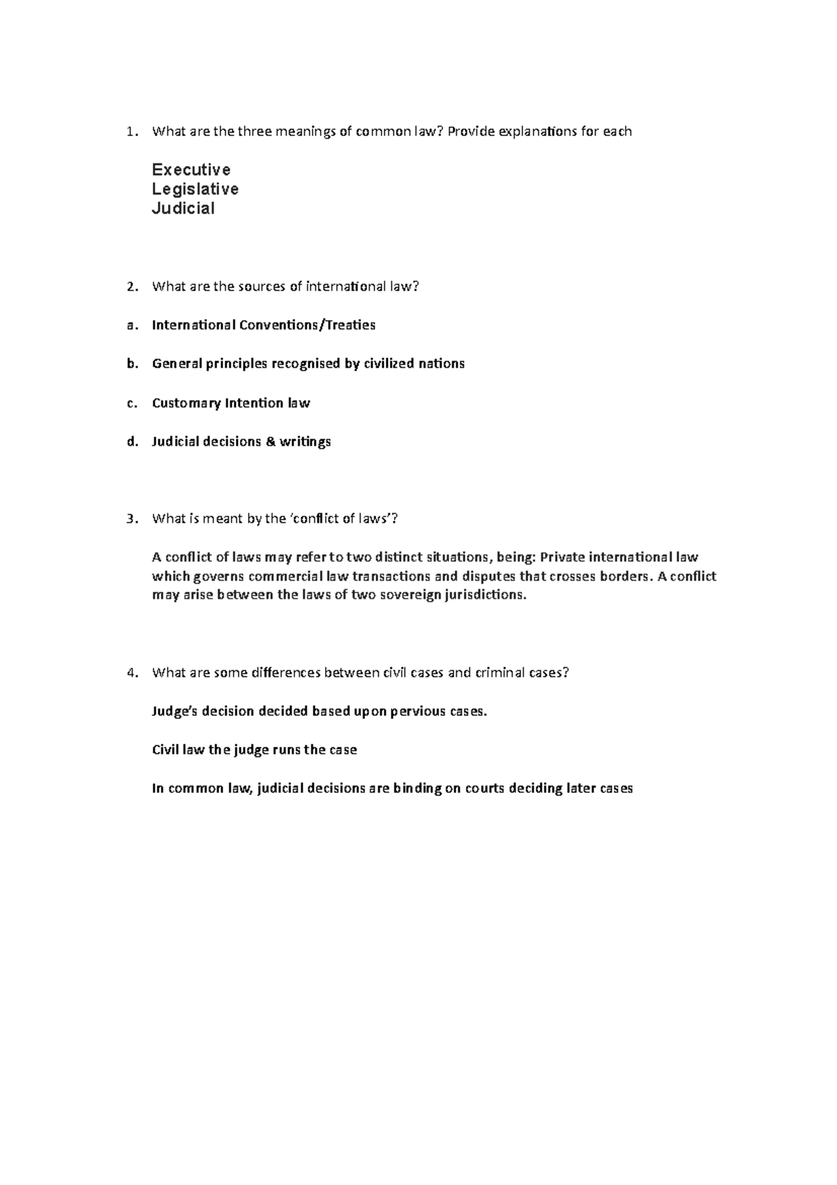 Tutorial 2 Questions - What are the three meanings of common law ...