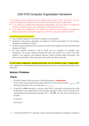 CDA 3103 Module 4 (RISC-V) Assignment I Spring 23 - CDA 3103 Computer Organization Homework The ...