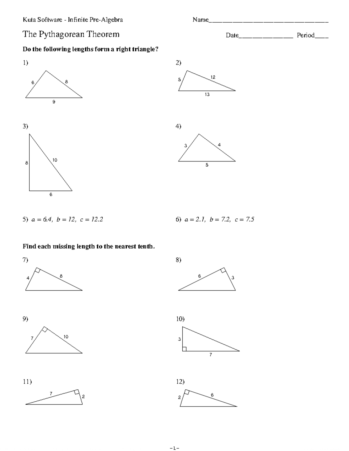 Pythagorean Theorem - ©P Z 2 s 0 a 1 L 2 C TKkuRtgae MSco 5 ...