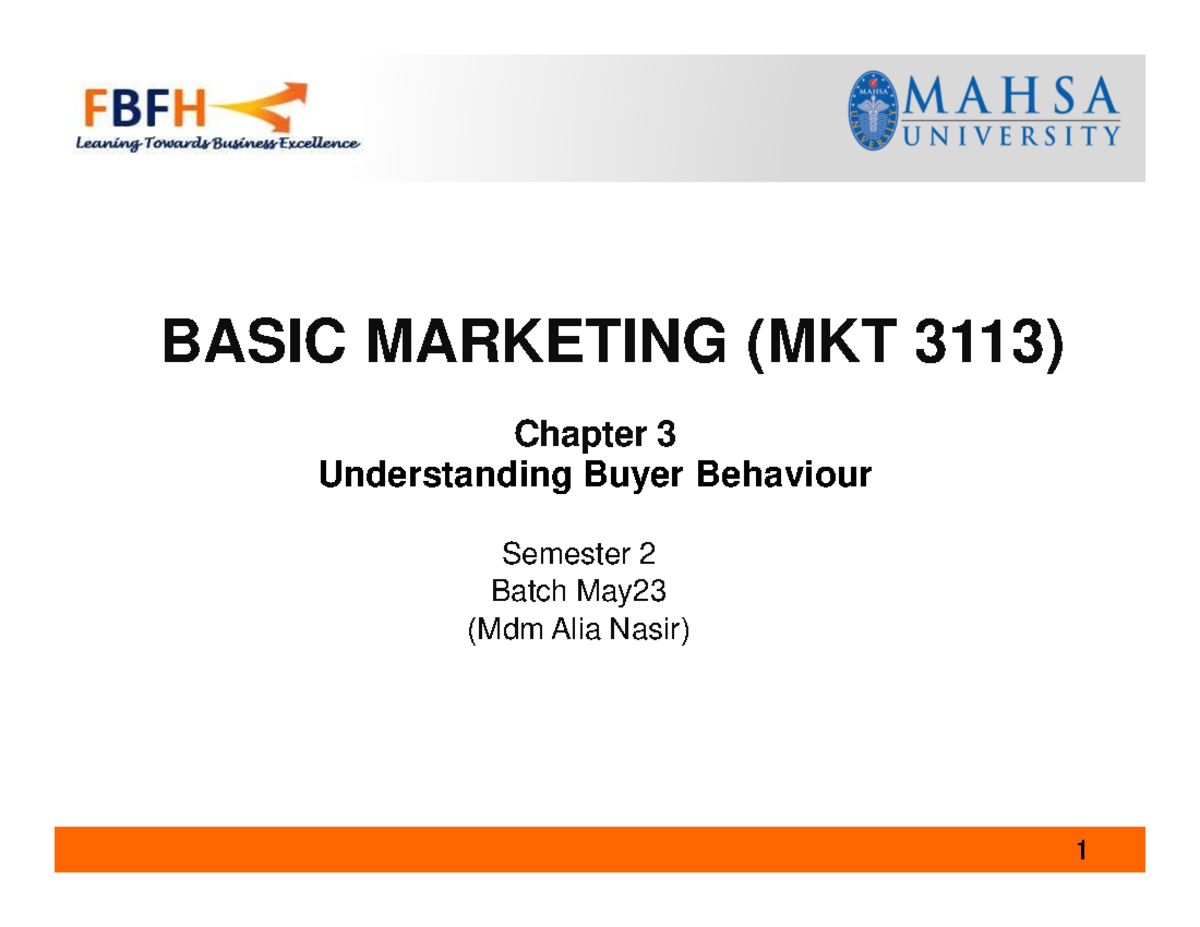 Chapter 3 Understanding Buyer Behaviour - Chapter 3 Understanding Buyer Behaviour Semester 2 ...