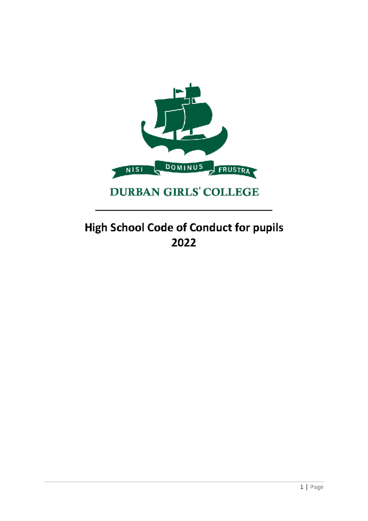 Code Of Conduct for Grade 8 to 11 Durban Girls College - High School ...