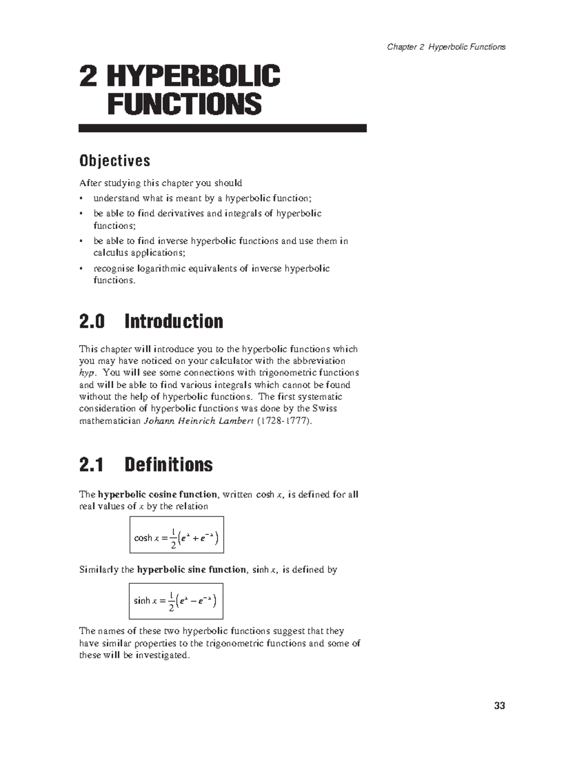 Hyperbolic Functions - Lecture notes 1-10 - 2 HYPERBOLIC FUNCTIONS ...
