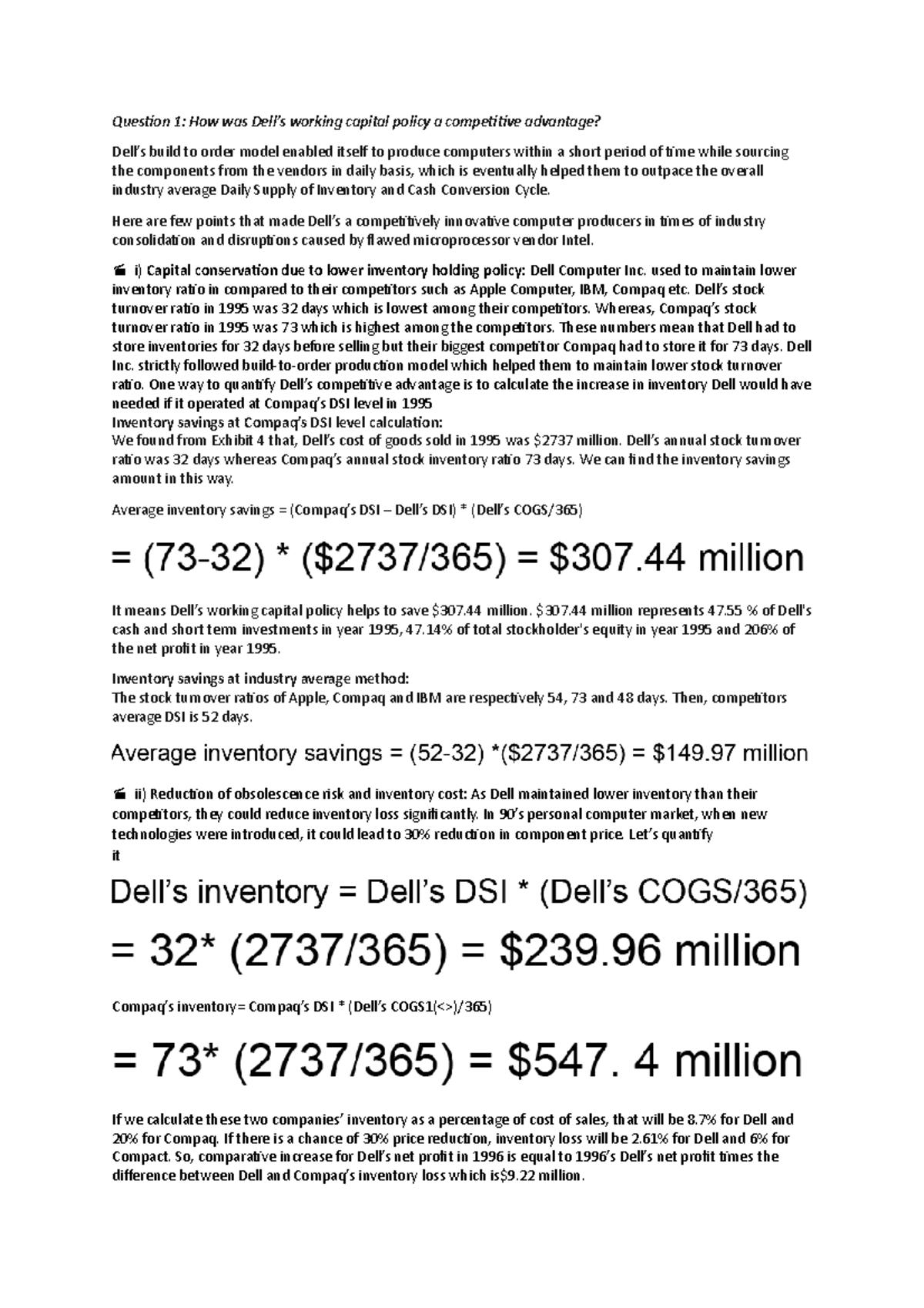 Case-Dell - Dell case study - Question 1: How was Dell’s working ...