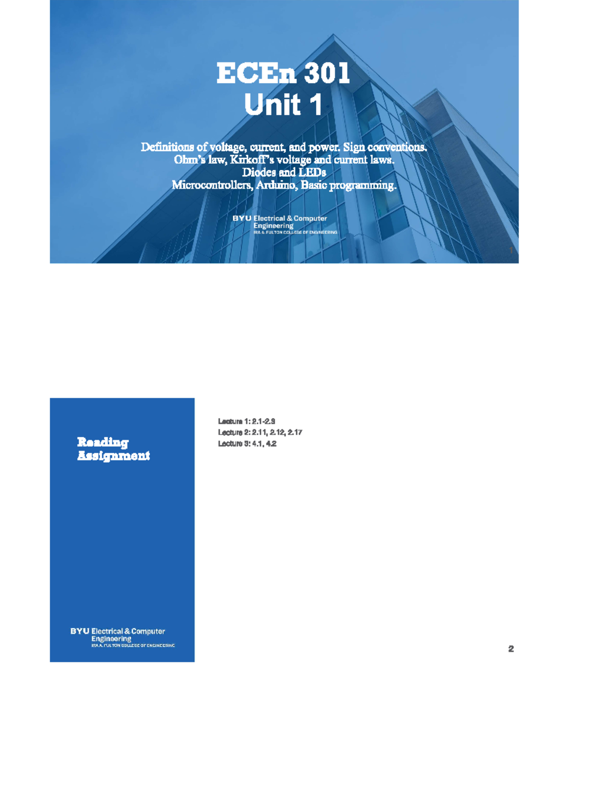 Electical Engineering 301 Unit 1 lecture notes - EC EN 301 - Studocu