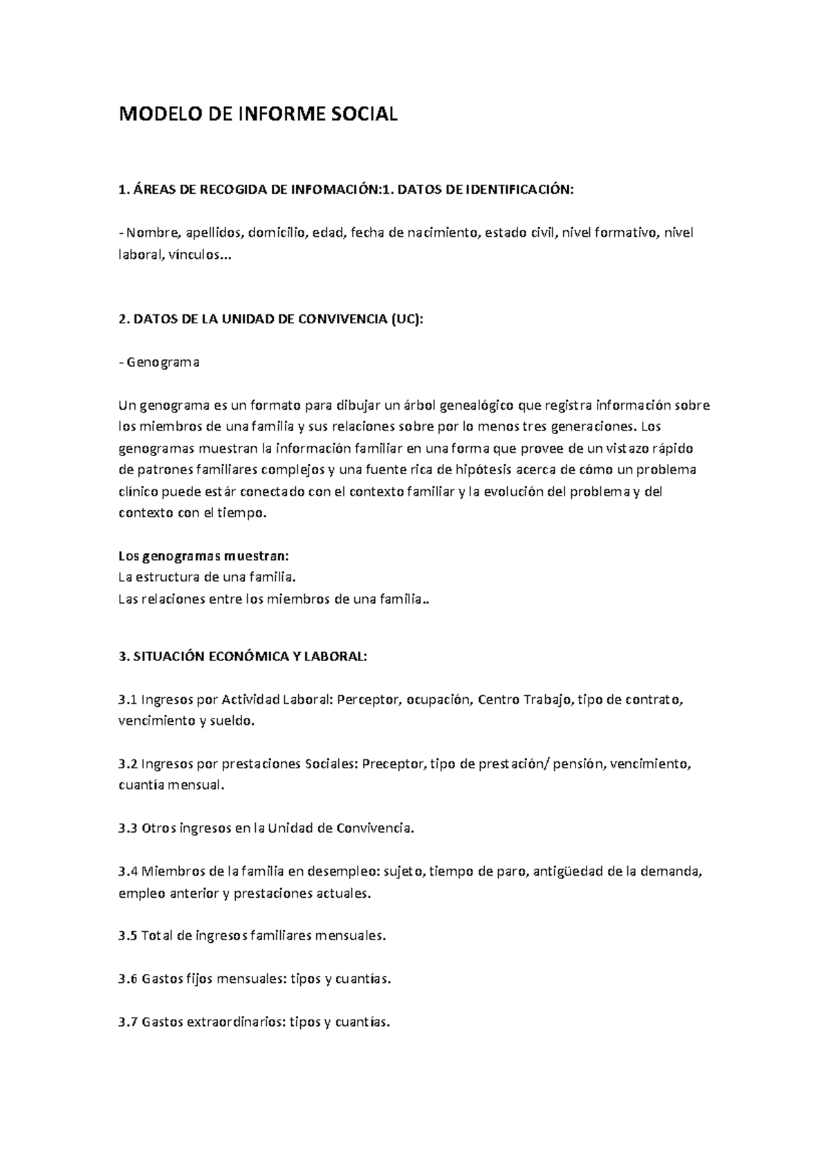 Modelo DE Informe Social[ 38986 ] - MODELO DE INFORME SOCIAL 1. ÁREAS DE RECOGIDA DE INFOMACIÓN ...
