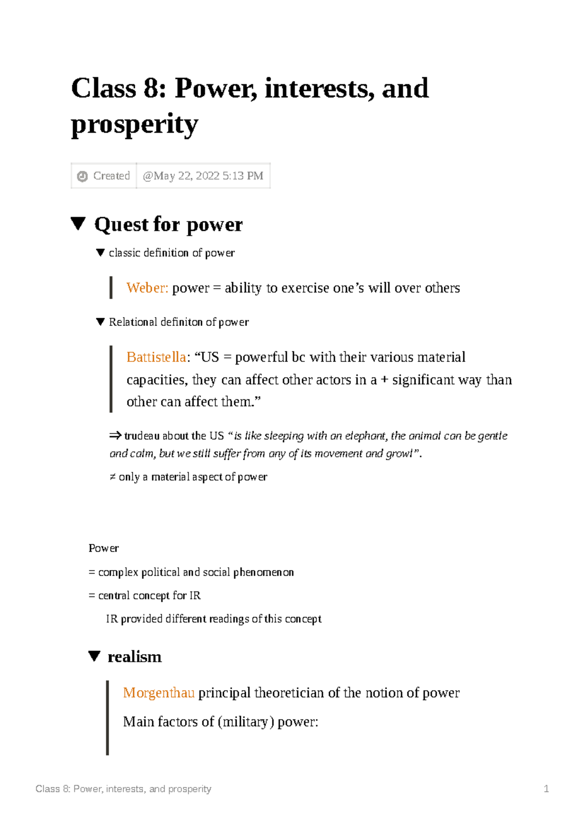 Class 8 Power interests and prosperity - Class 8: Power, interests, and ...