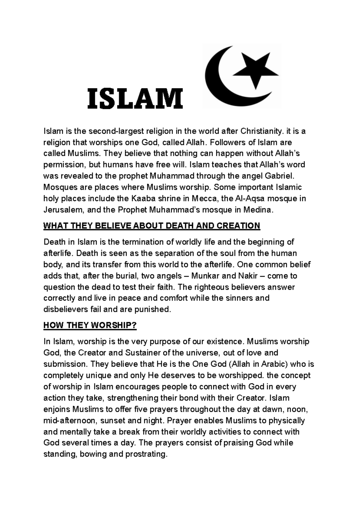 Gr4 project - ISLAM Islam is the second-largest religion in the world ...