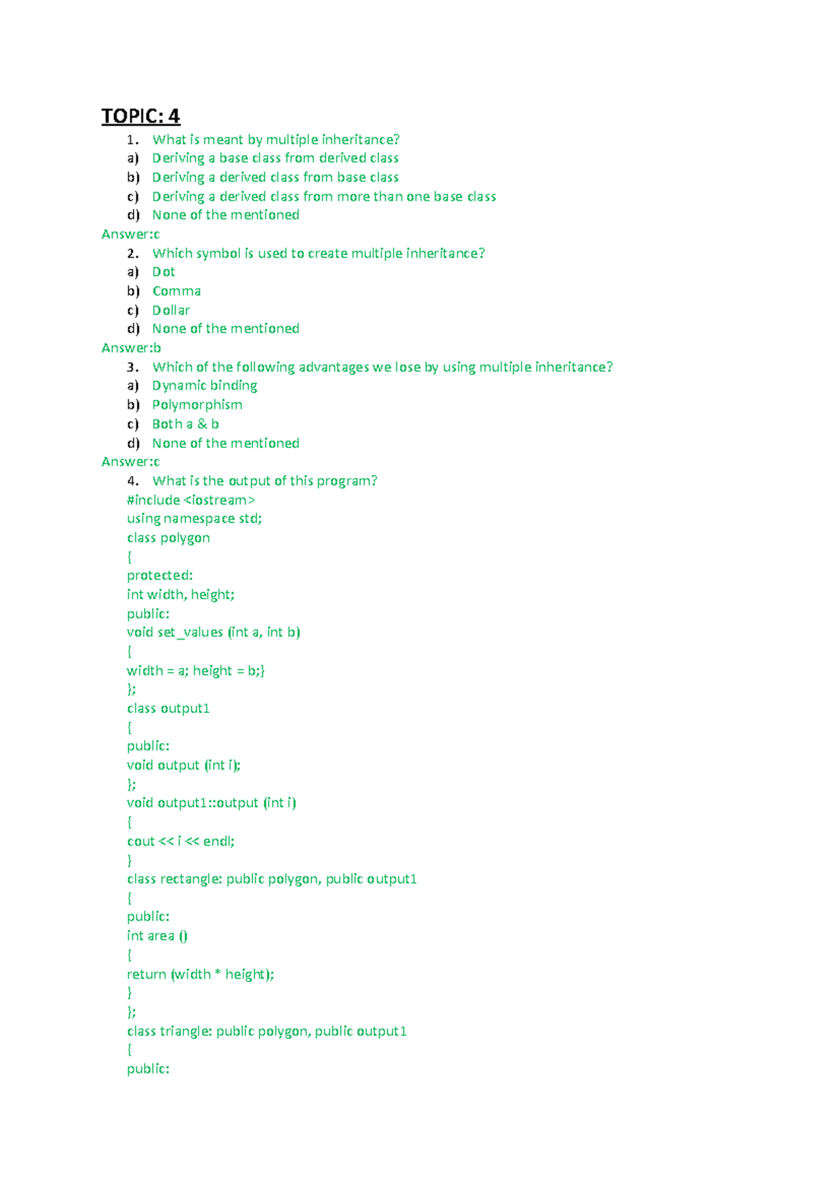 Programming 621 C++ CA TEST 2 - TOPIC: 4 What is meant by multiple ...