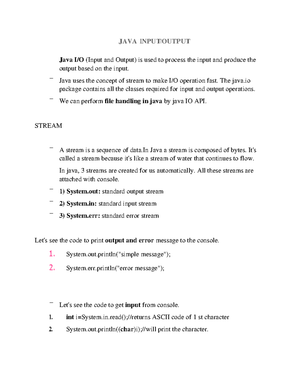 Mutlithreading and input output stream - JAVA INPUT/OUTPUT Java I/O ...