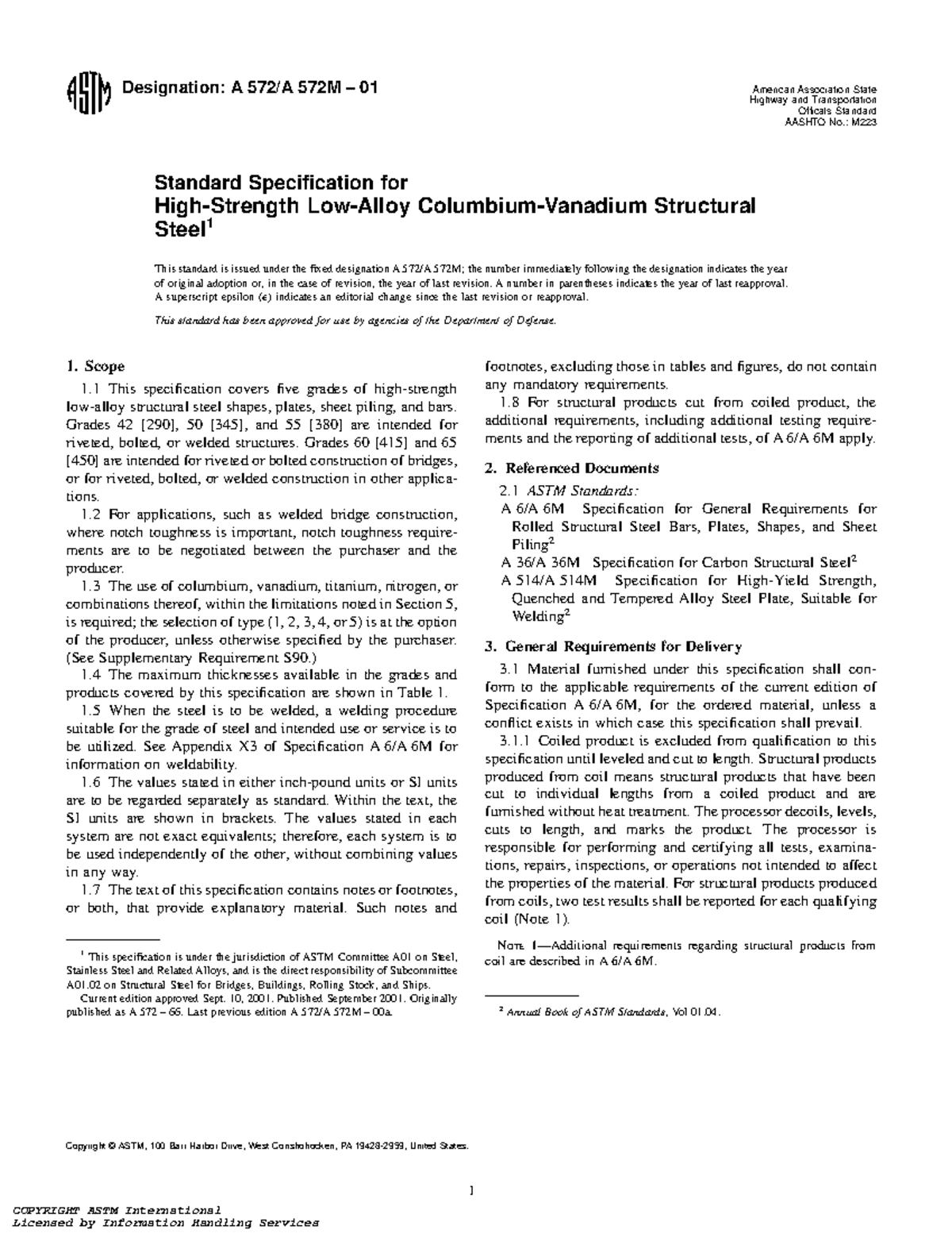 ASTM A 572M-01 - NOrmas de ASTm aceros - Designation: A 572/A 572M – 01 ...