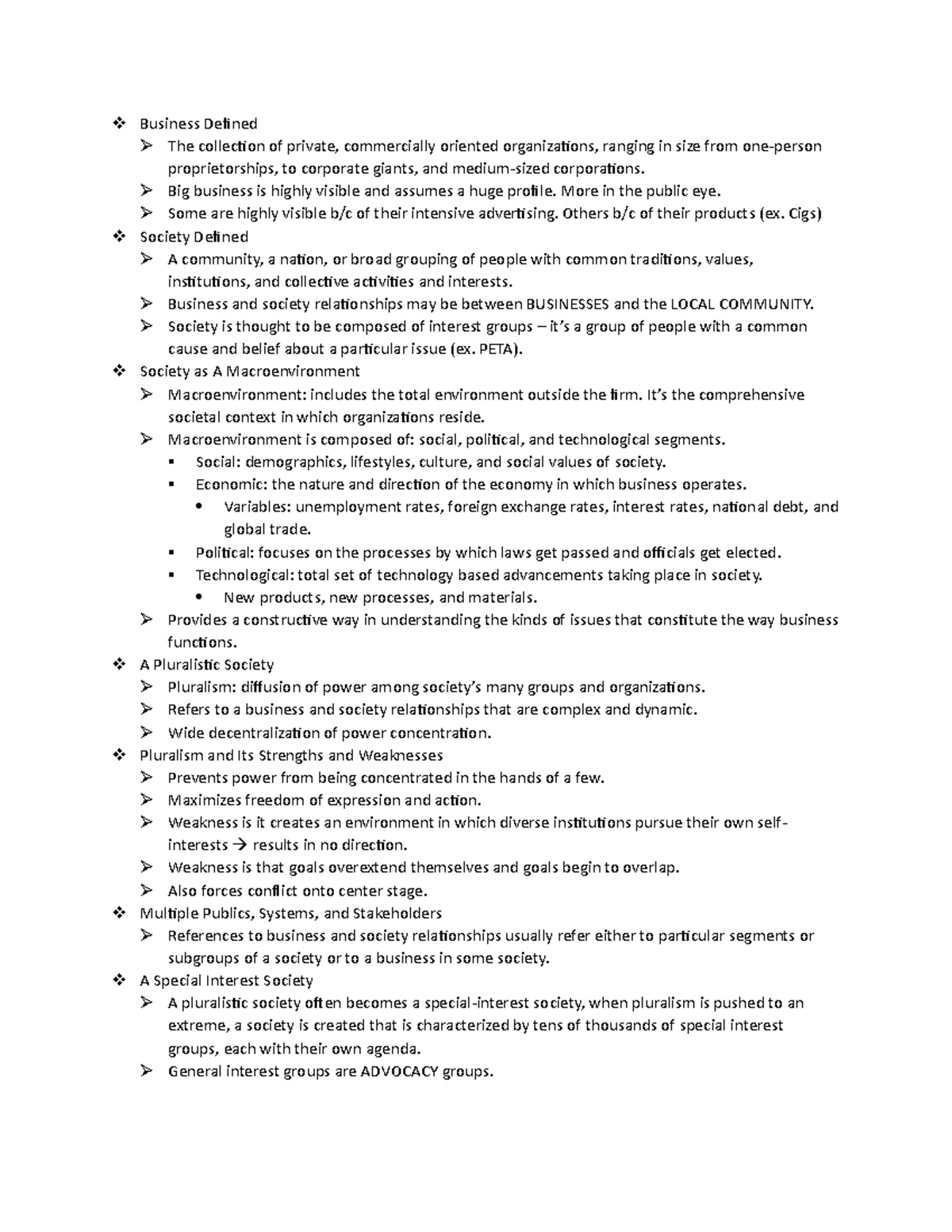 Bus Ethics Chp1 Notes - Business Defined The collection of private ...