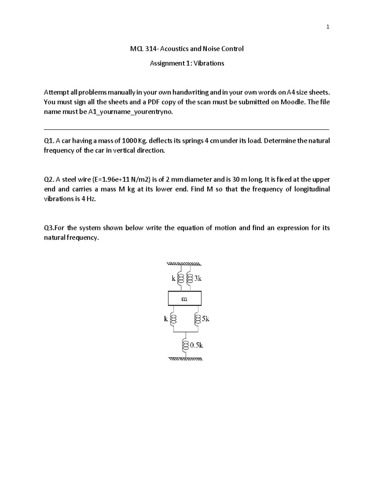 Assignment 1 Mechanical Vibration NEW - Warning: TT: undefined function: 32 Warning: TT ...