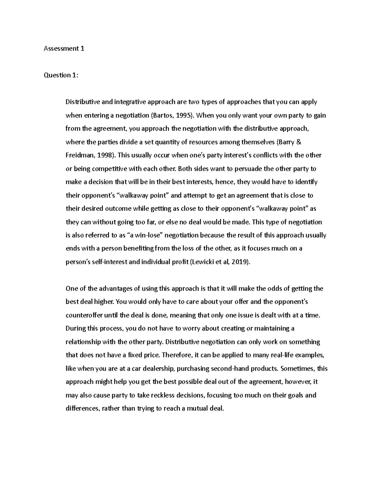 MGMT3000 A1 Final - Assessment 1 Question 1: Distributive and ...