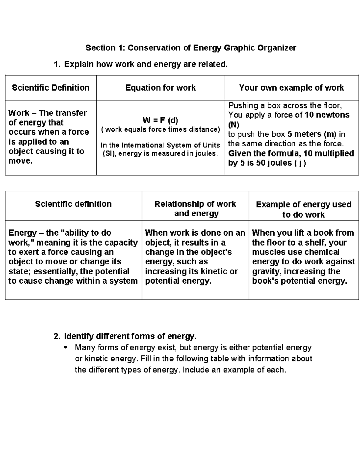 (#3) Section 1 Conservation Of Energy Graphic Organizer - Section 1 ...