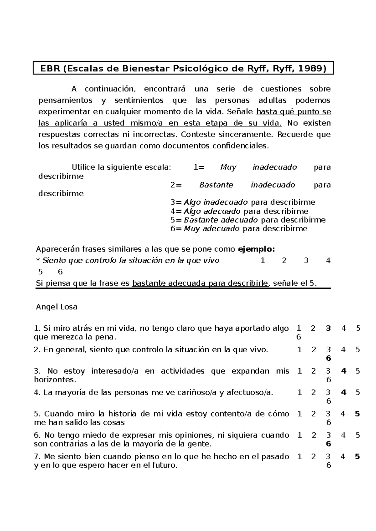 Documento Angel - Apuntes - EBR (Escalas de Bienestar Psicológico de ...