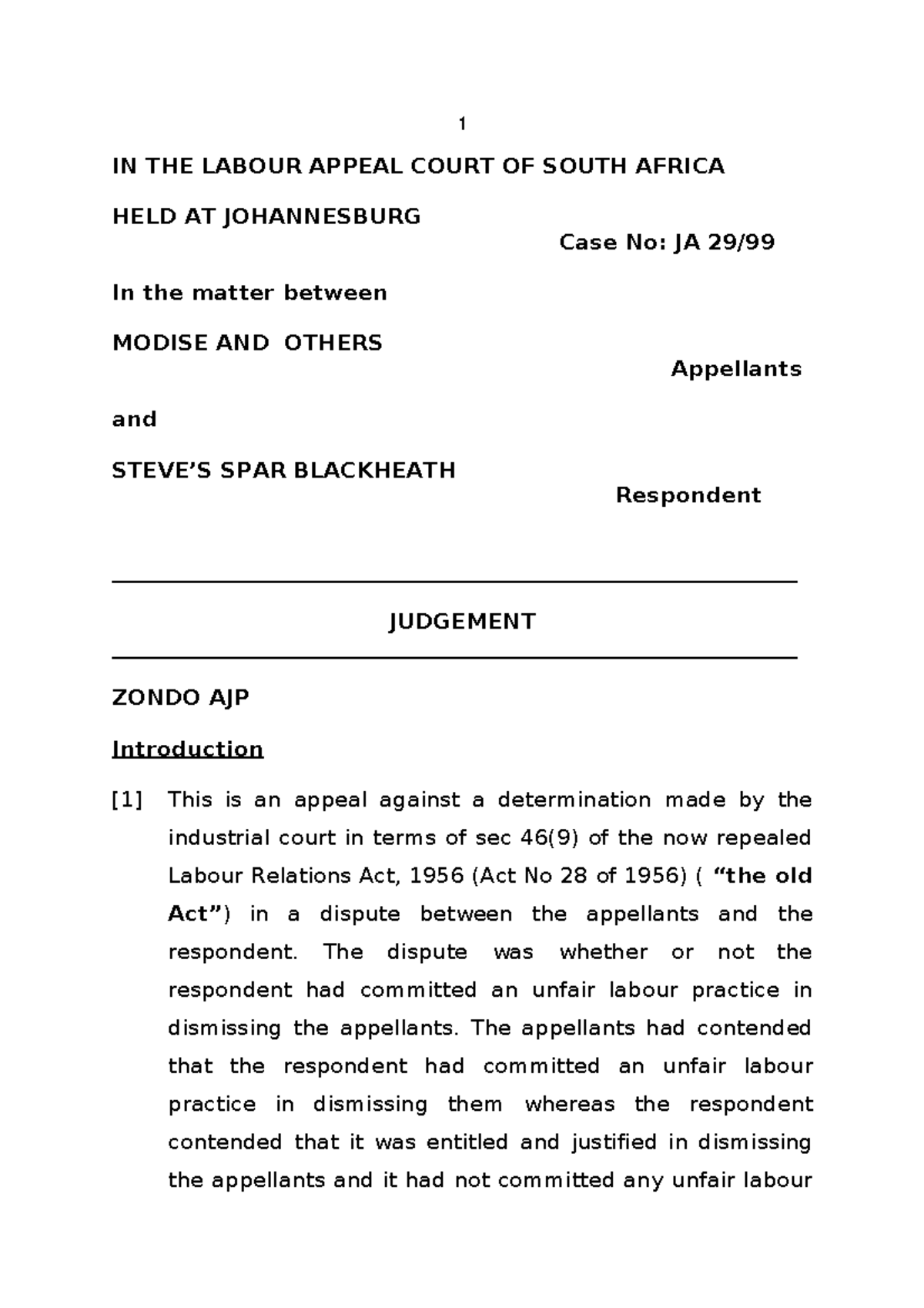 Labour court c - IN THE LABOUR APPEAL COURT OF SOUTH AFRICA HELD AT ...