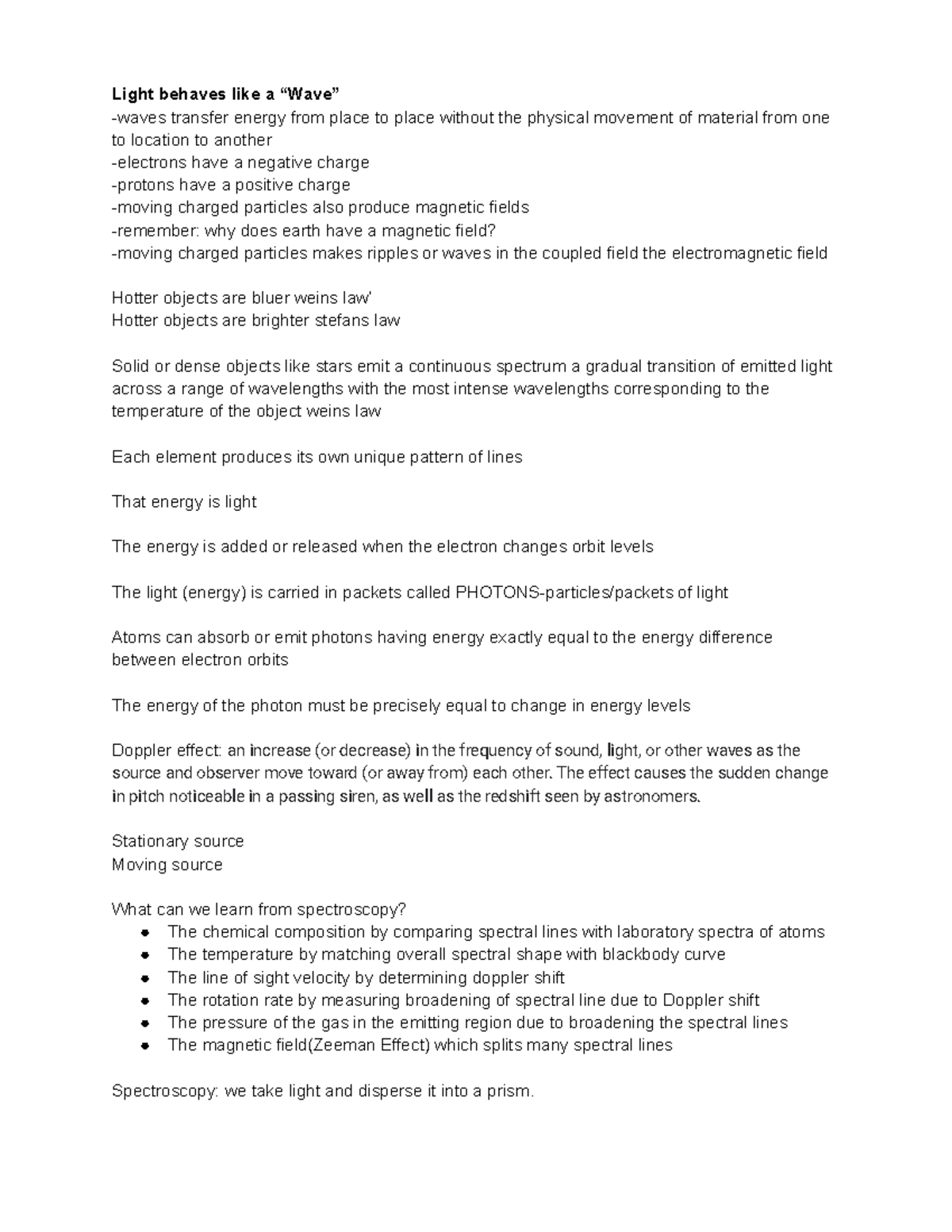 Chapter 2 Light and Matter - Light behaves like a