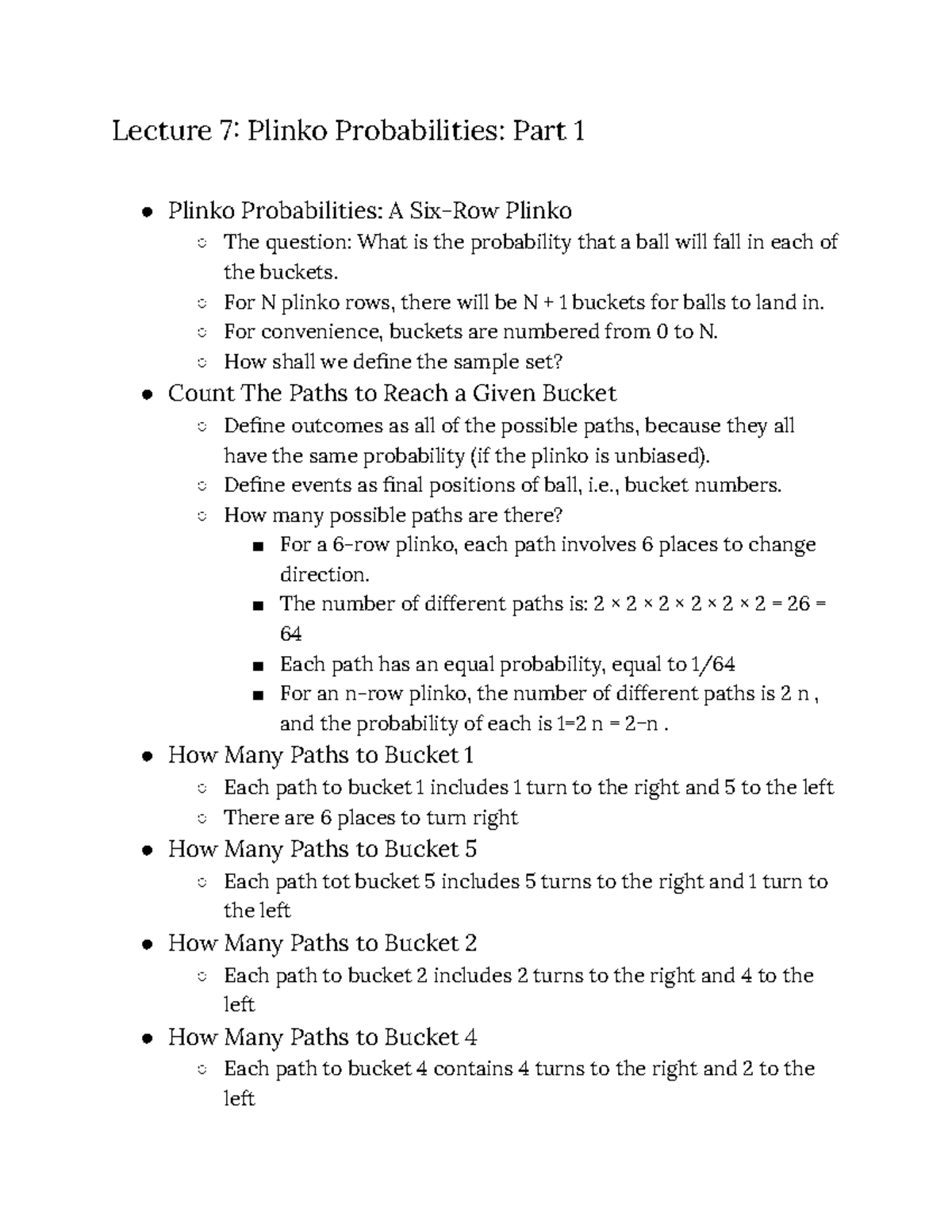 Biology 3550 Notes Lecture 7 9 7 - Lecture 7 Plinko Probabilities: Part ...